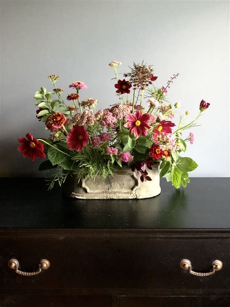 Red Cosmos Yarrow Zinnias Queen Annes Lace Flower Arrangement