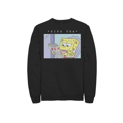 Mens Spongebob Squarepants Sips Tea Meme Sweatshirt Nickelodeon Spongebob Spongebob