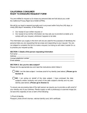 Fillable Online RIGHT TO ERASURE REQUEST FORM Fax Email Print PdfFiller