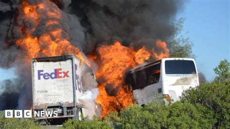 Ten Die After Lorry Hits School Bus In California Bbc News