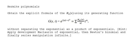 Solved Hermite Polynomials Obtain The Explicit Formula Of