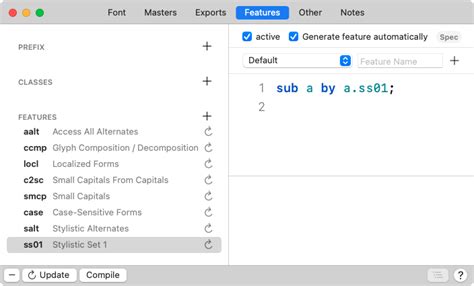 stylistic sets glyphs