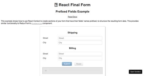 React Final Form Prefixed Fields Codesandbox