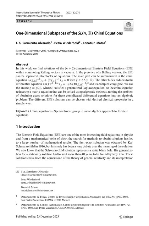 Pdf One Dimensional Subspaces Of The Slnmathbb R Chiral