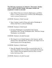 Deductive Argument Class Worksheet Pdf The Following Arguments Are Deductive Determine