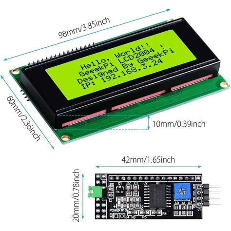 Lcd 2004 Pour Ardu37 Technologie Iic Couleurs Bleu Vert Blanc