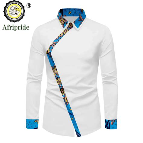 Dashiki African Men`s Shirt Ankara Style Long Sleeve Design Collar