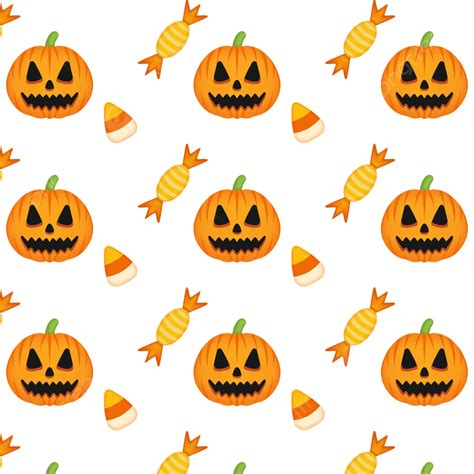 Seamless Halloween Pattern Of Pumpkins And Candies Seamless Pattern Halloween Pumpkin Png