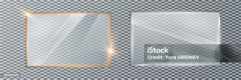 투명 한 배경에 유리 접시 눈부심과 빛이 있는 아크릴과 유리 질감 사각형 프레임의 사실적인 투명 유리 창 0명에 대한 스톡 벡터