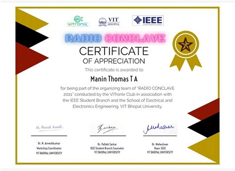Certificate Of Organizing The Event Radio Conclave Manin Thomas
