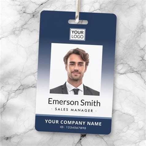 Photo Logo Dark Blue Gradient Modern Employee Id Badge Perfectly Custom