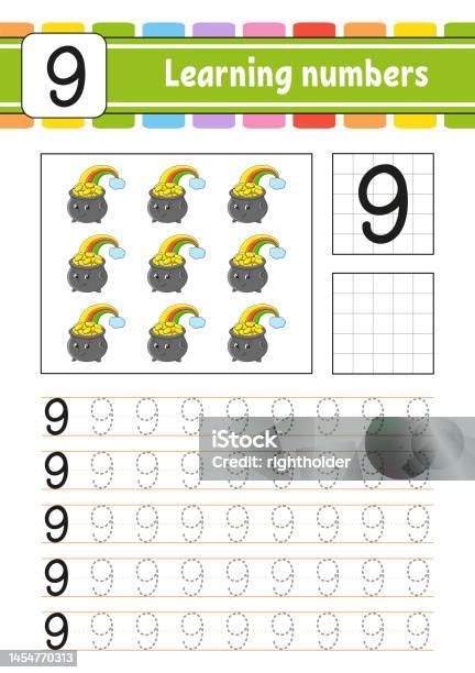 숫자를 추적하고 씁니다 필기 연습 아이들을위한 학습 숫자 교육 개발 워크시트 활동 페이지 벡터 그림입니다 0명에 대한 스톡 벡터 아트 및 기타 이미지 Istock