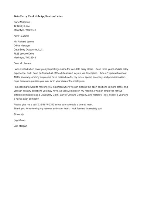 Exemplary Data Clerk Application Letter Business Analyst Resume Description