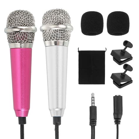 2pcs Mini Microphone Tiny Microphone With Sponge Cover Holder And