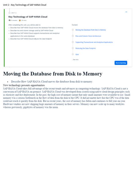 Sap Hana Cloud Foundation Unit 2 Pdf Computer Data Storage Databases