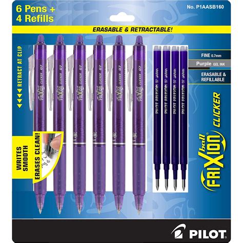 Pilot Frixion Ball 07mm Purple Gel Ink Pens Retractable And Erasable 6