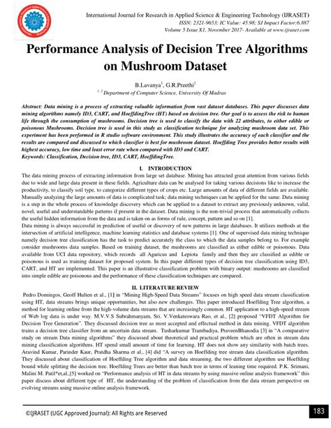 Pdf Performance Analysis Of Decision Tree Algorithms On Mushroom Dataset