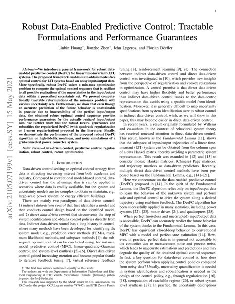 Pdf Robust Data Enabled Predictive Control Tractable Formulations And Performance Guarantees