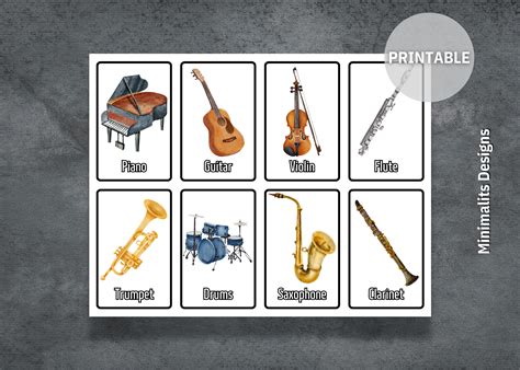 Music Instruments Flash Cards Preschool Flashcards Printable