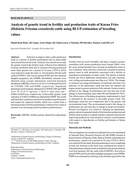 Pdf Analysis Of Genetic Trend In Fertility And Production Traits Of