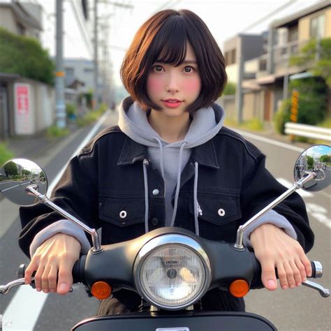 Japanese Biker Girl Riding Scooter With Feethands By Gamerslove On