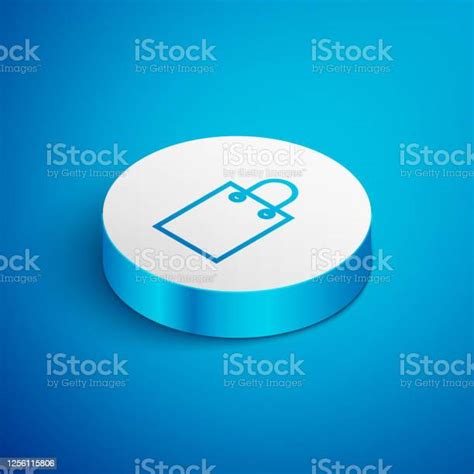 파란색 배경에 격리 된 등색 라인 종이 쇼핑 백 아이콘 패키지 기호입니다 흰색 원 버튼 벡터 일러스트레이션 3차원 형태에 대한 스톡 벡터 아트 및 기타 이미지 Istock