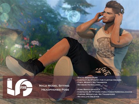 Second Life Marketplace Act5 761 Male Model Sitting Headphones Pose Boxed