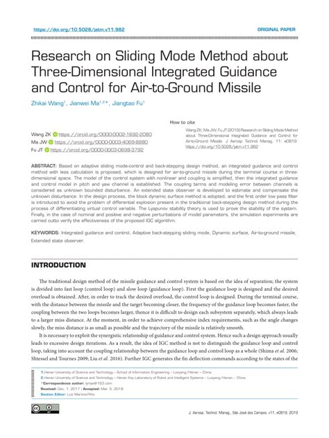 Pdf Research On Sliding Mode Method About Three Dimensional Integrated Guidance And Control