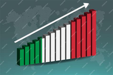 데이터 국가 통계 개념에 이탈리아 3d 막대 차트 그래프 벡터 위쪽으로 상승하는 화살표 프리미엄 벡터