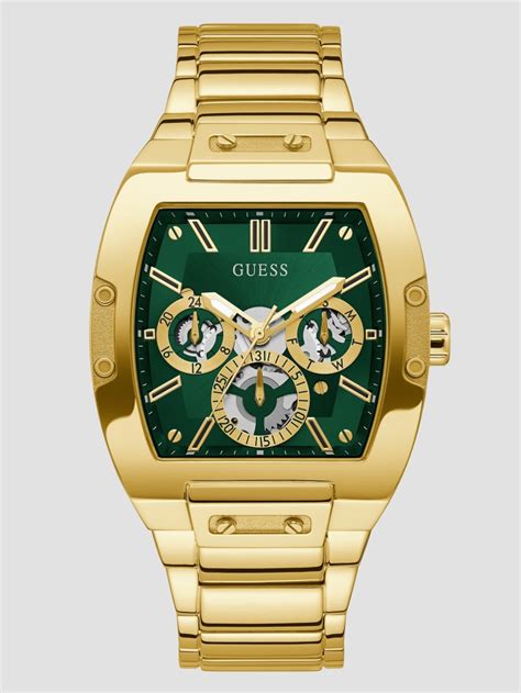 Gold Tone And Green Multifunction Watch GUESS