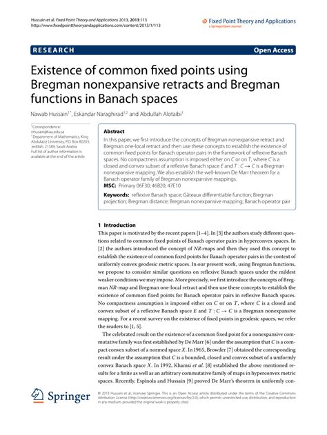 PDF Existence Of Common Fixed Points Using Bregman Nonexpansive