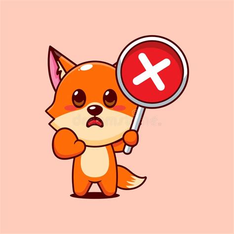 Cute Fox With Wrong Sign Cartoon Vector Illustration Stock Vector