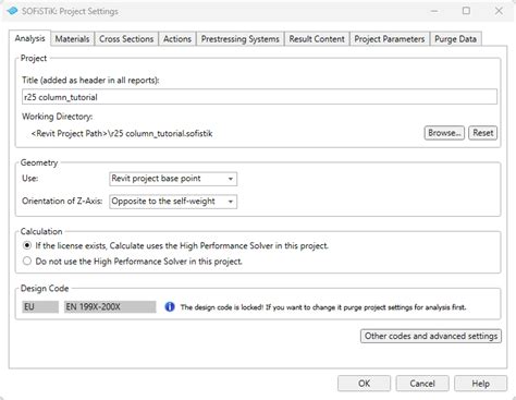 Project Settings Sofistik Analysis Design 2025