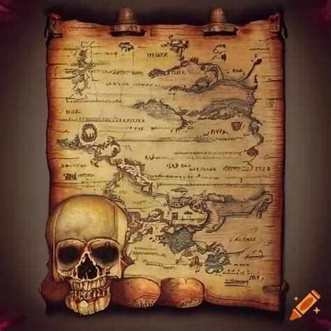 Pirate Treasure Map With Aged Parchment Look On Craiyon