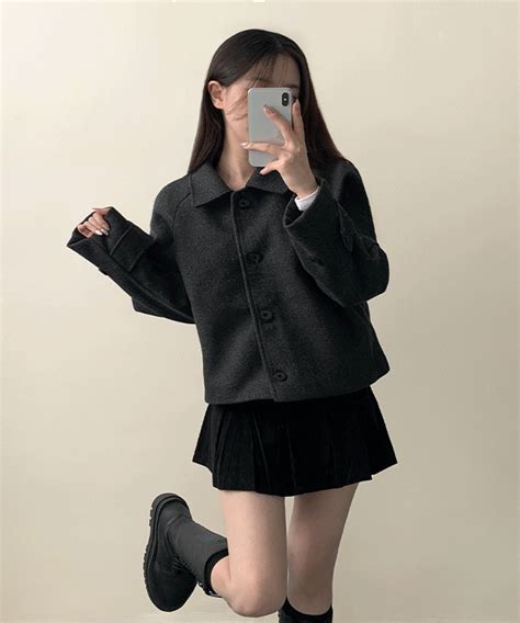 [탄탄 고퀄 러블림드] 귀여운 아방핏 싱글 카라 모직 숏 코트 3color 에이블리