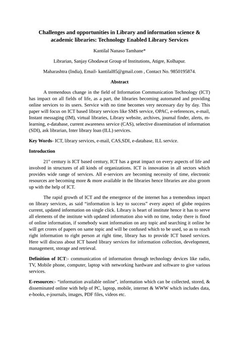 Pdf Challenges And Opportunities In Library And Information Science And Academic Libraries