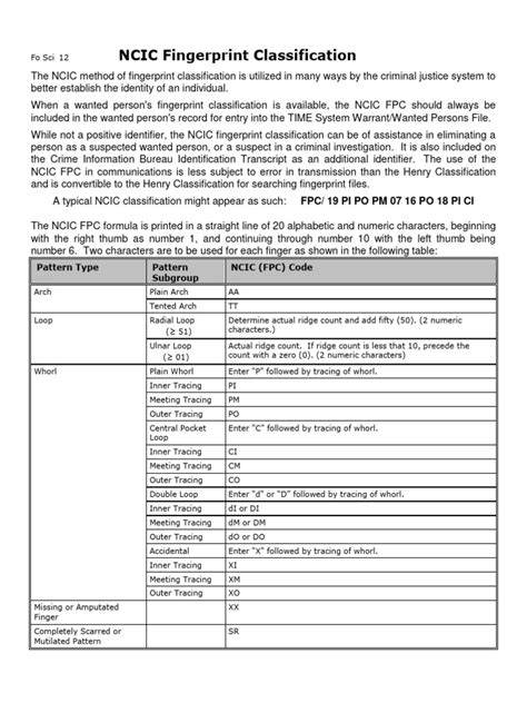 Ncic Fingerprint Classification 13 Pdf Fingerprint Hand