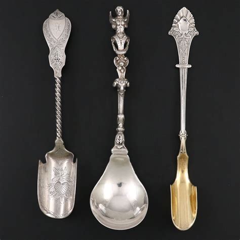 English Figural Sterling Spoon With Caddy Spoons Late 19th Early 20th
