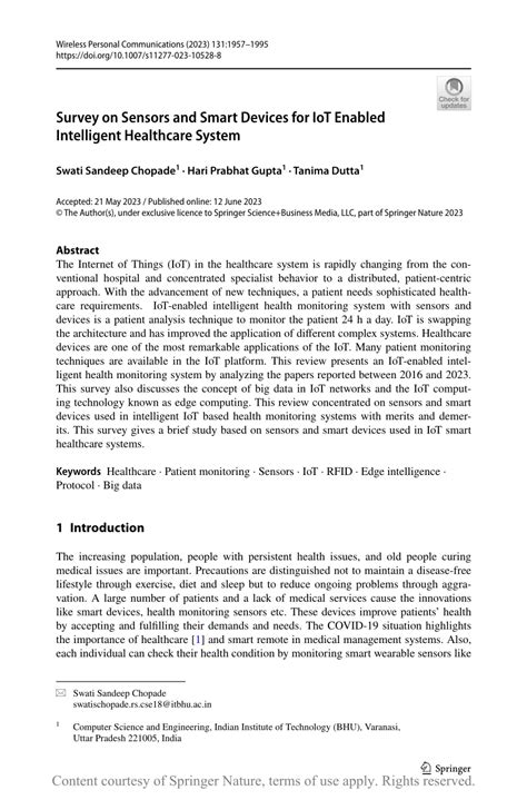 Survey On Sensors And Smart Devices For Iot Enabled Intelligent Healthcare System