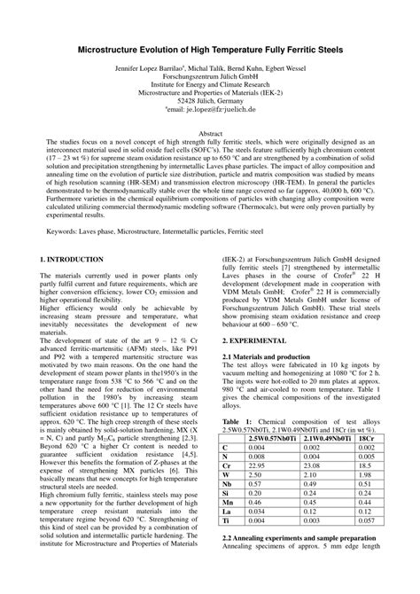 Pdf Microstructure Evolution Of High Temperature Fully Ferritic Steels