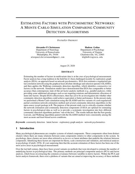 Pdf Estimating Factors With Psychometric Networks A Monte Carlo Simulation Comparing