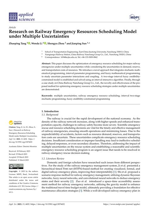 Pdf Research On Railway Emergency Resources Scheduling Model Under