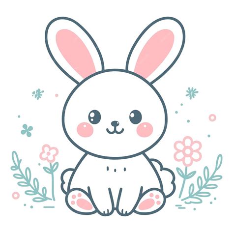 Милый кролик кролик весной Линейная векторная иллюстрация Премиум векторы