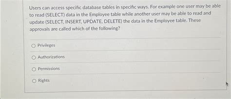 Solved Users Can Access Specific Database Tables In Specific Ways For 1 Answer