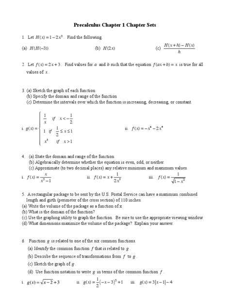 Precalc Chapter 1 Set Pdf Function Mathematics Analysis