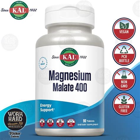 Kal Magnésium Malate 400, 90 comprimés pour la production d'énergie ...