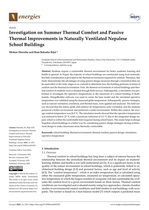 Pdf Investigation On Summer Thermal Comfort And Passive Thermal