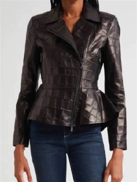 Sherri Sonequa Martin Leather Jacket Croc Embossed Leather Peplum Jacket