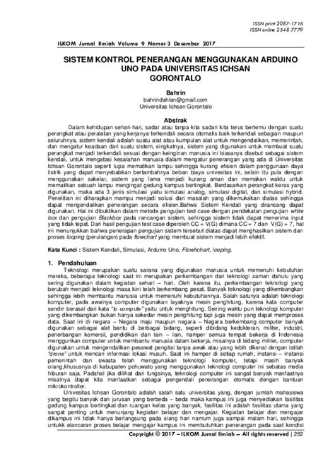 Pdf Sistem Kontrol Penerangan Menggunakan Arduino Uno Pada