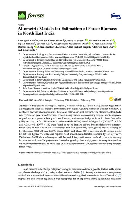 Pdf Allometric Models For Estimation Of Forest Biomass In North East India Brajesh Tiwari